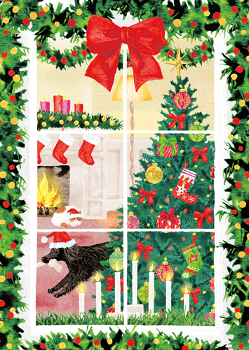 Window Christmas Scene - Caspari Boxed Christmas Cards – At Home Store ...
